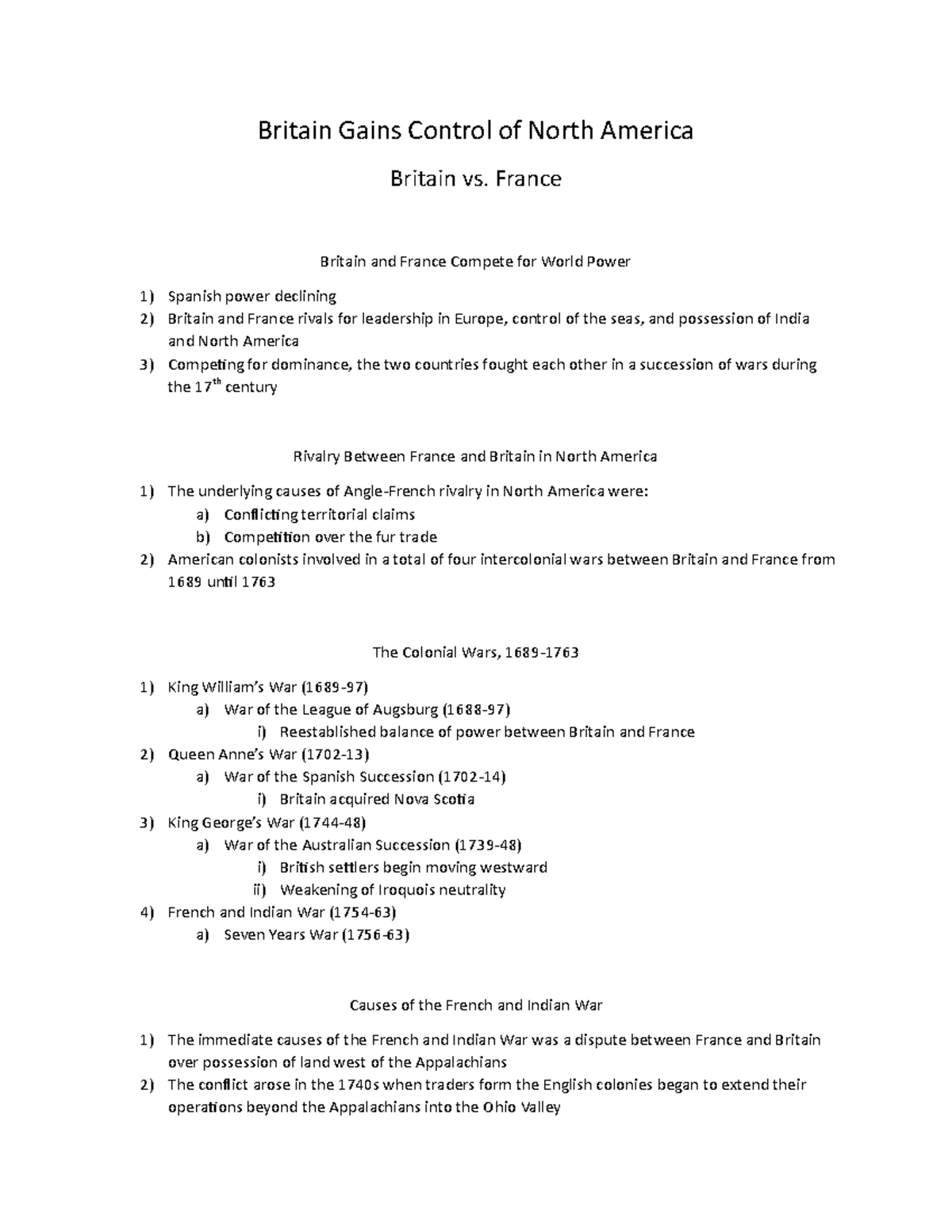 History Notes - Exam 2 - Donald Mitchner - Britain Gains Control of ...