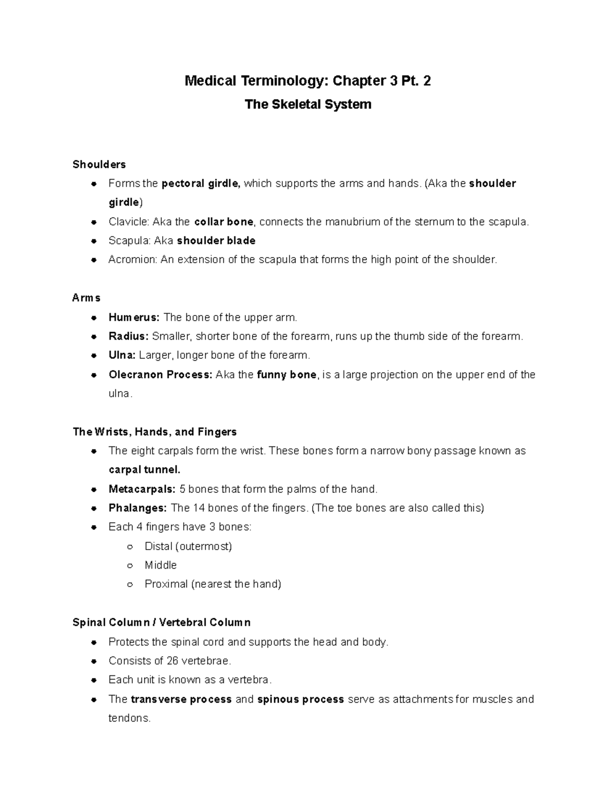 Med Terms Ch 3 Pt 2 - The Skeletal System - Medical Terminology ...