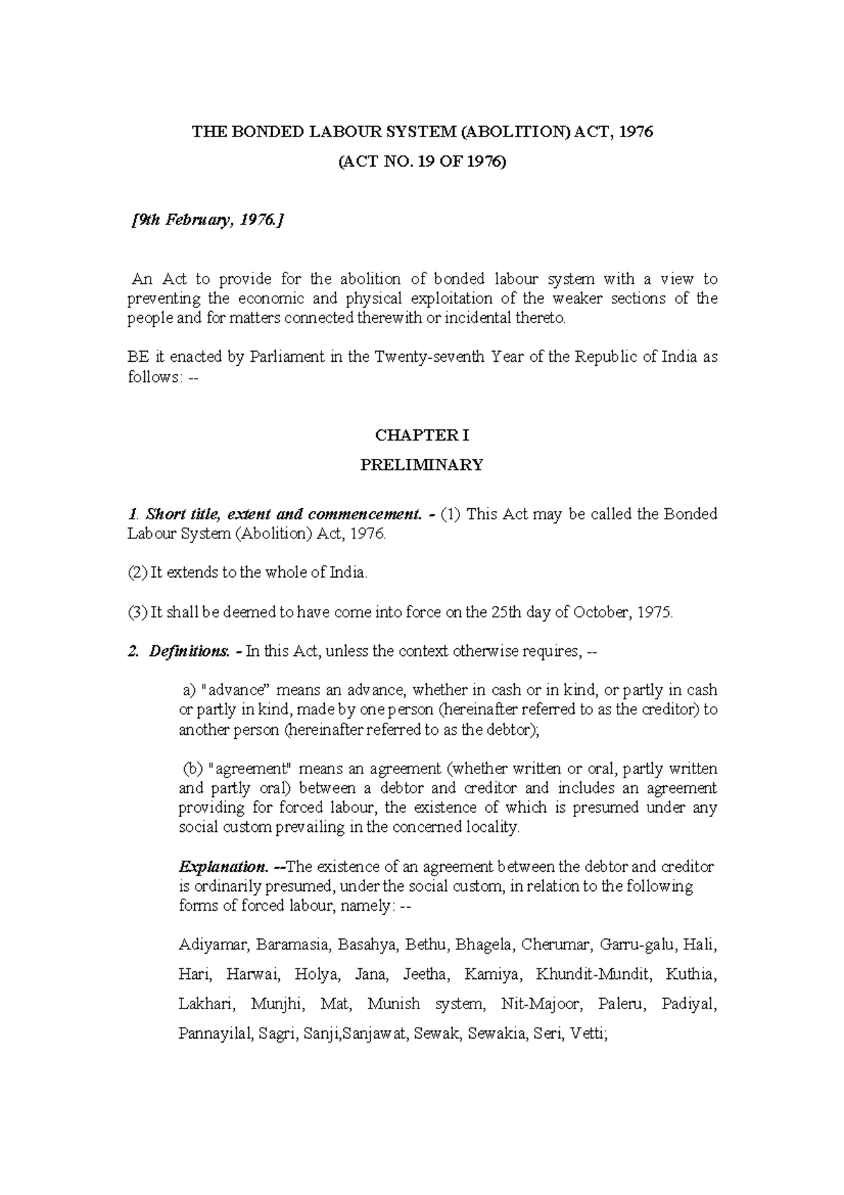 The Bonded Labour System(Abolition)Act1976 - THE BONDED LABOUR SYSTEM ...