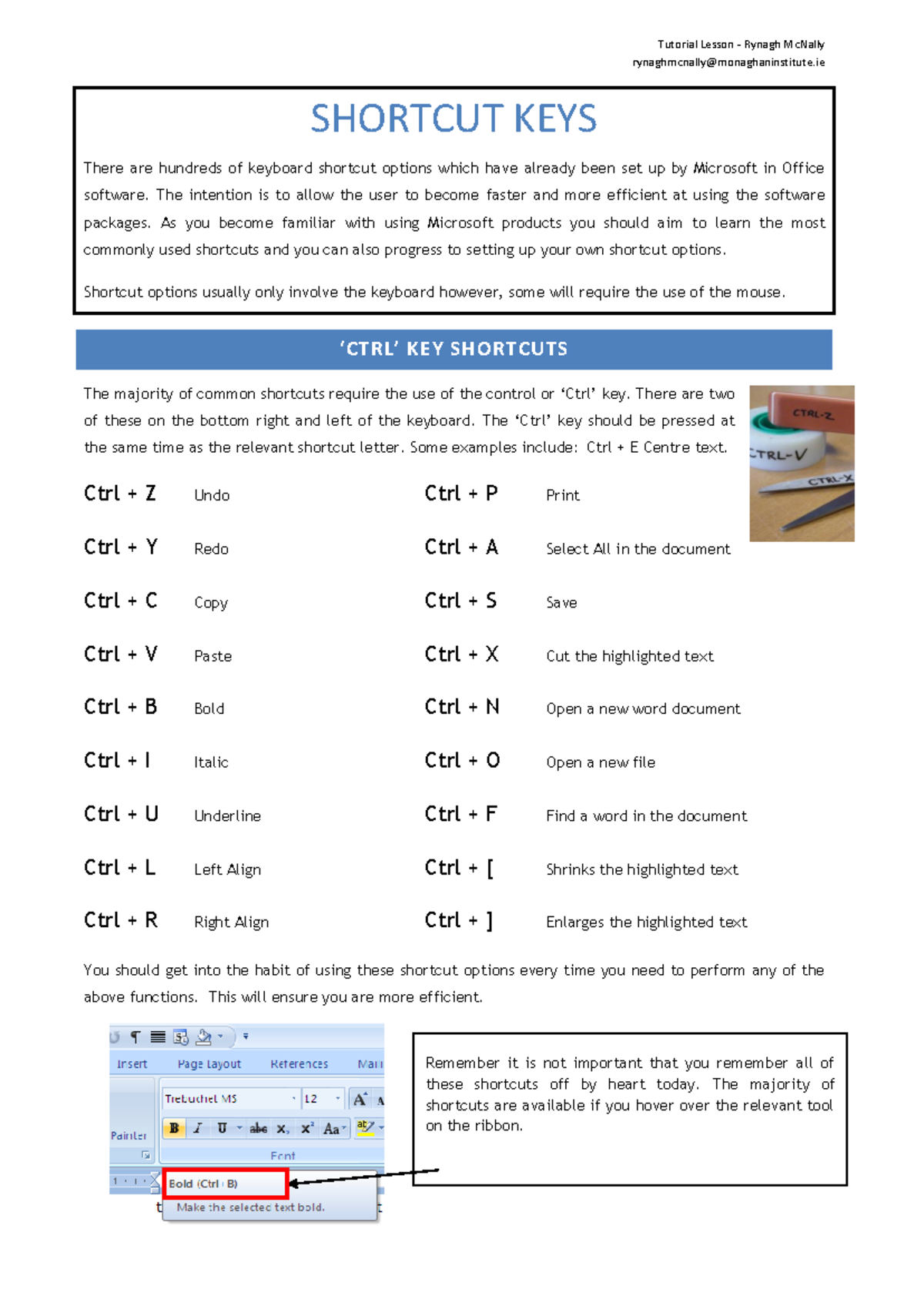 Shortcut keys - some answer keys - Tutorial Lesson - Rynagh McNally ...