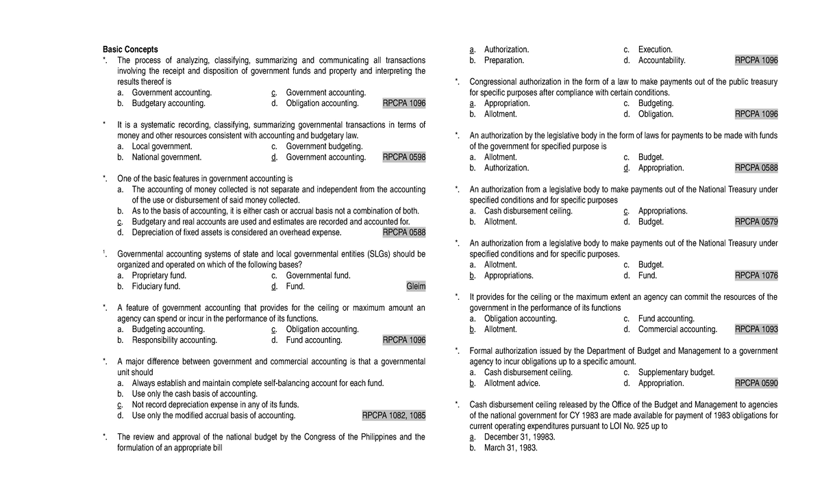Government-Accounting - Basic Concepts *. The process of analyzing ...