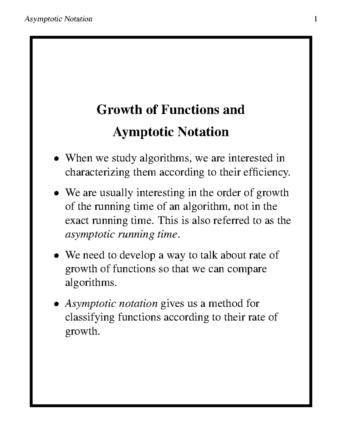 Unit 1 Lecture 3 ADA Asymptotic Notations Notes - Growth of Functions ...