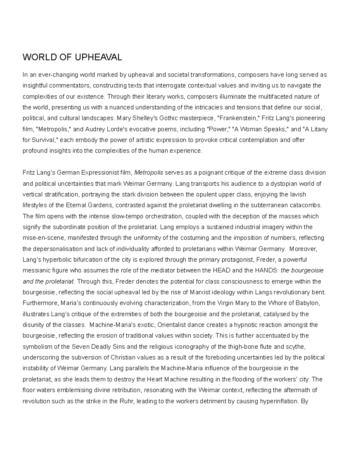 World of Upheaval Essays - WORLD OF UPHEAVAL In an ever-changing world ...