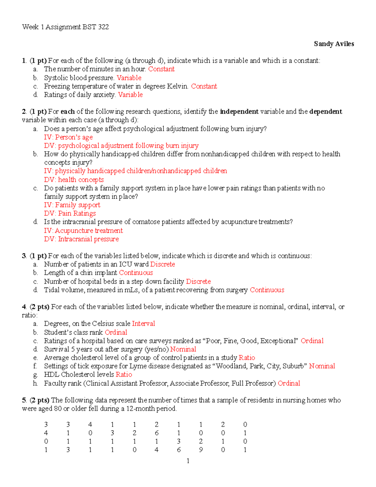 Week 1 Assignment 1 chapters 1-4 - Sandy Aviles 1. ( 1 pt) For each of ...