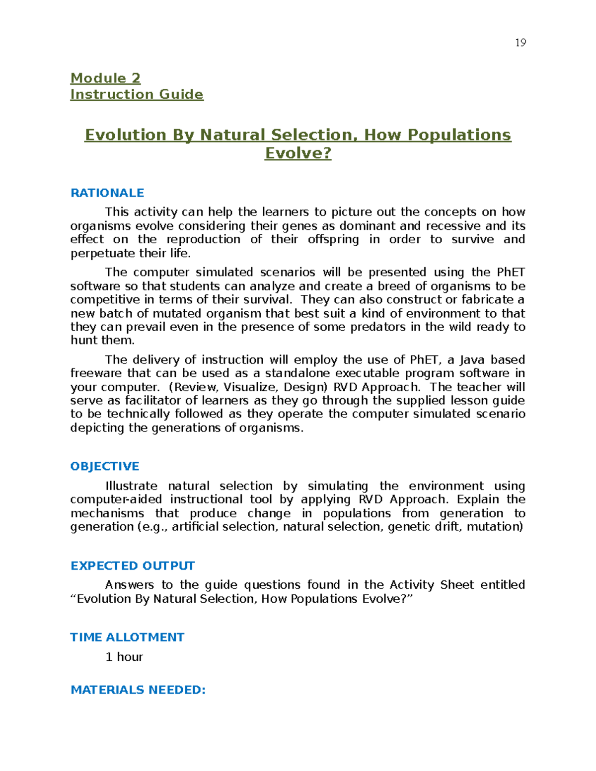 Module 2 Instruction Guide Evolution By - Module 2 Instruction Guide ...