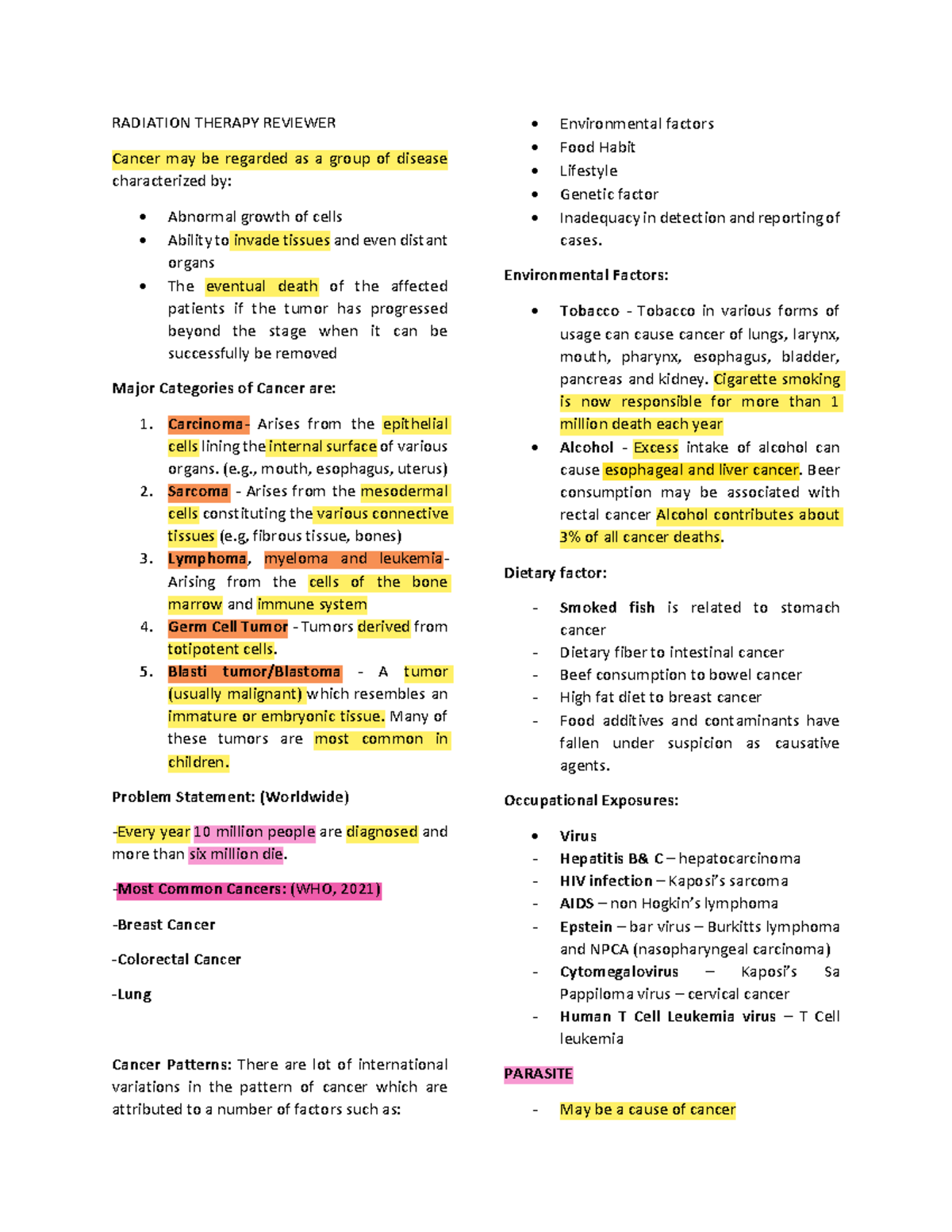 Radiation- Therapy- Reviewer - RADIATION THERAPY REVIEWER Cancer may be ...