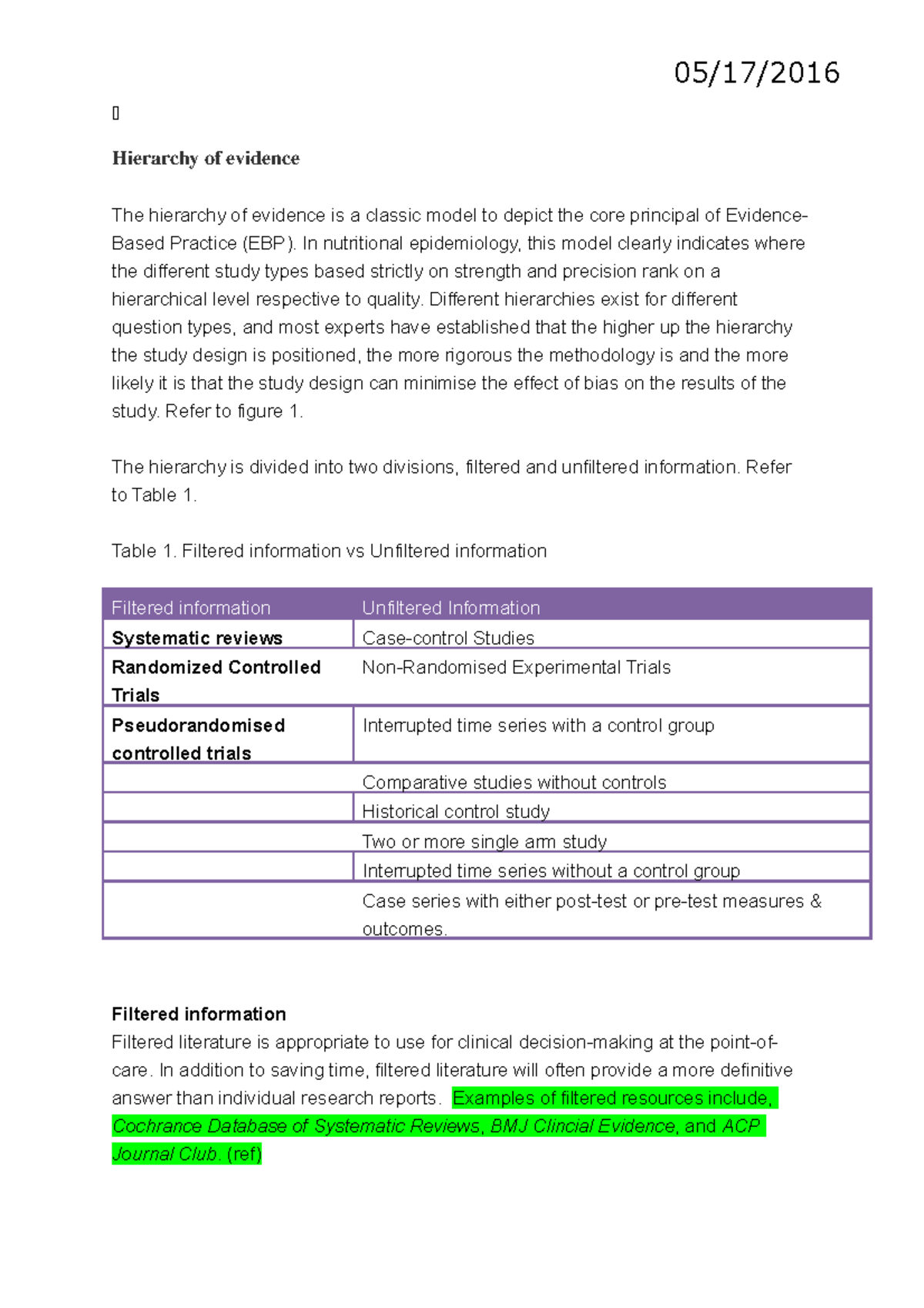 Hierarchy of evidence - Summary Fundamentals Of Nutritional ...