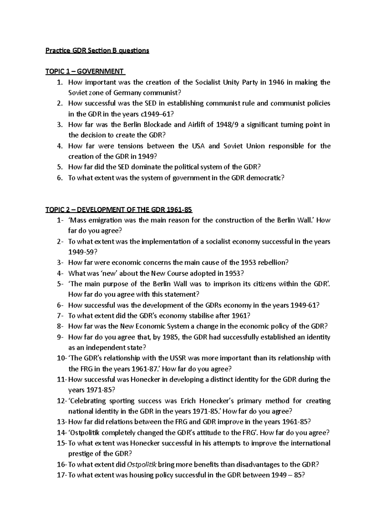 GDR essay list updated - Practice GDR Section B questions TOPIC 1 ...