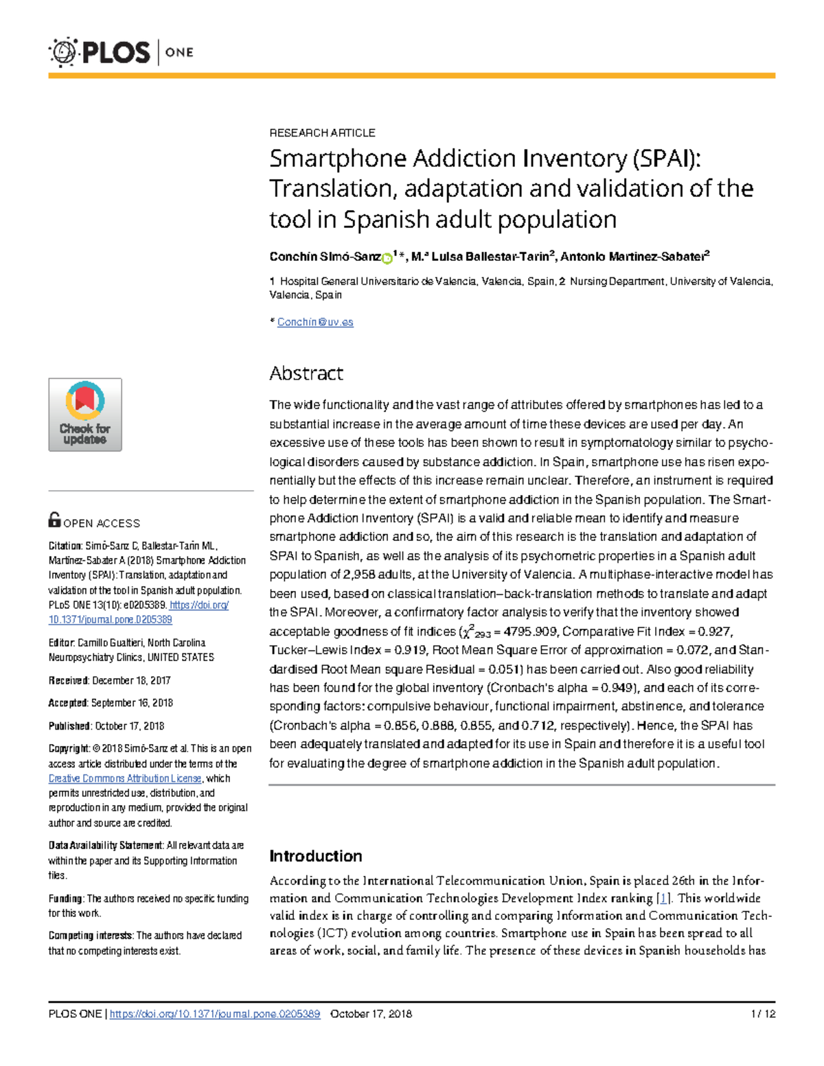 Smartphone Addiction Inventory SPAI Translation ad - RESEARCH ARTICLE ...
