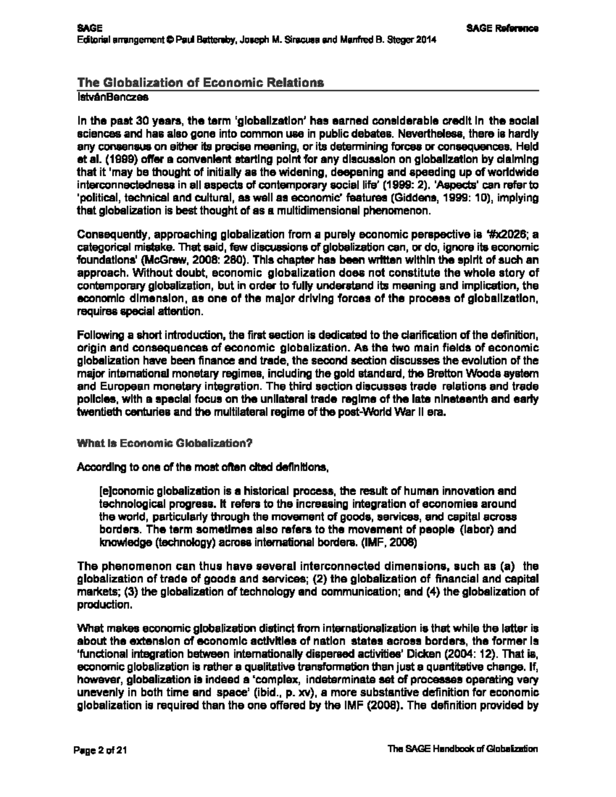 Benczes - The Globalization of Economic Relations - The Contemporary ...