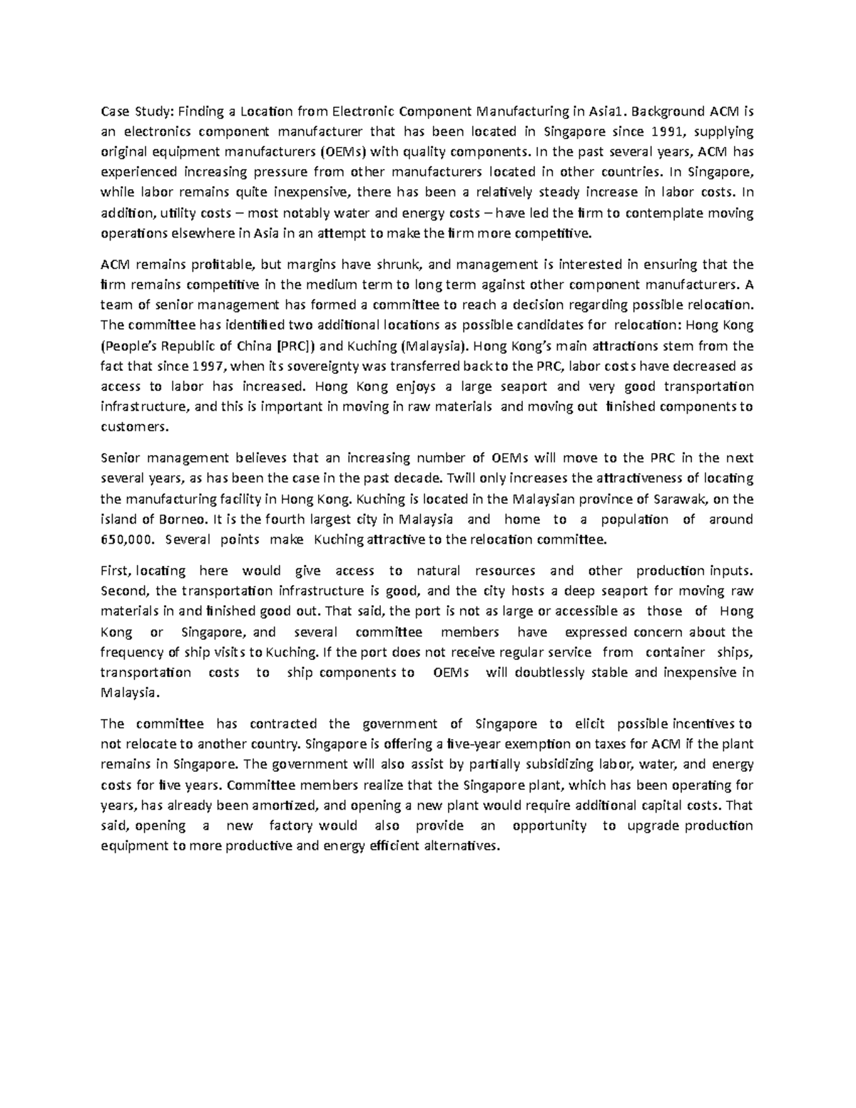 ACM Case Study-Finding a Location for Electronics Component ...