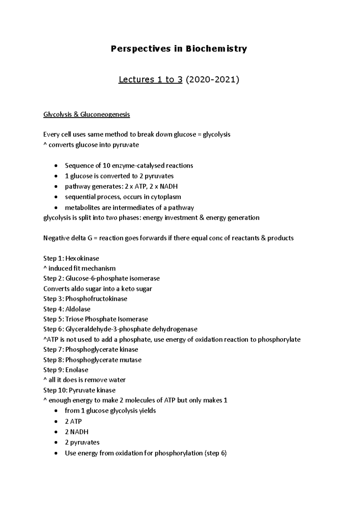 Perspectives in Biochemistry lecturenotes 1to3 20202021 - Perspectives ...
