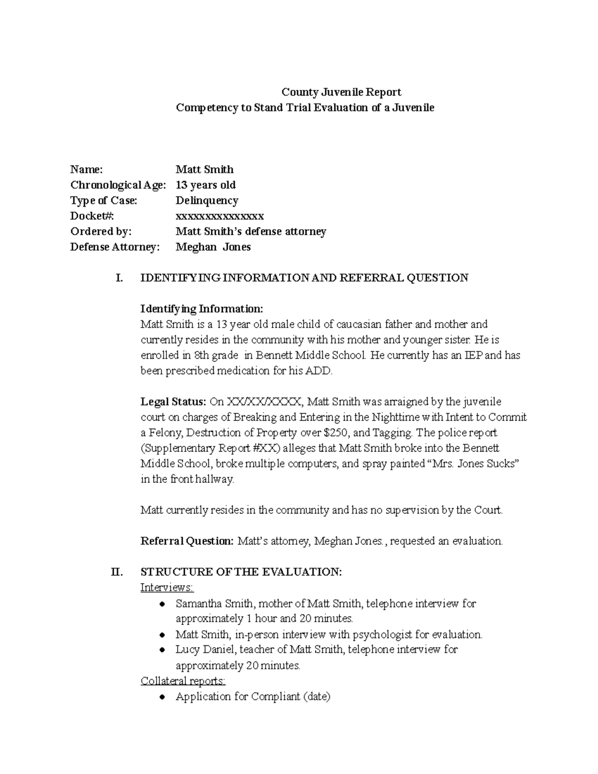 Juvenile Competency Report Matt Smith-2 - County Juvenile Report ...