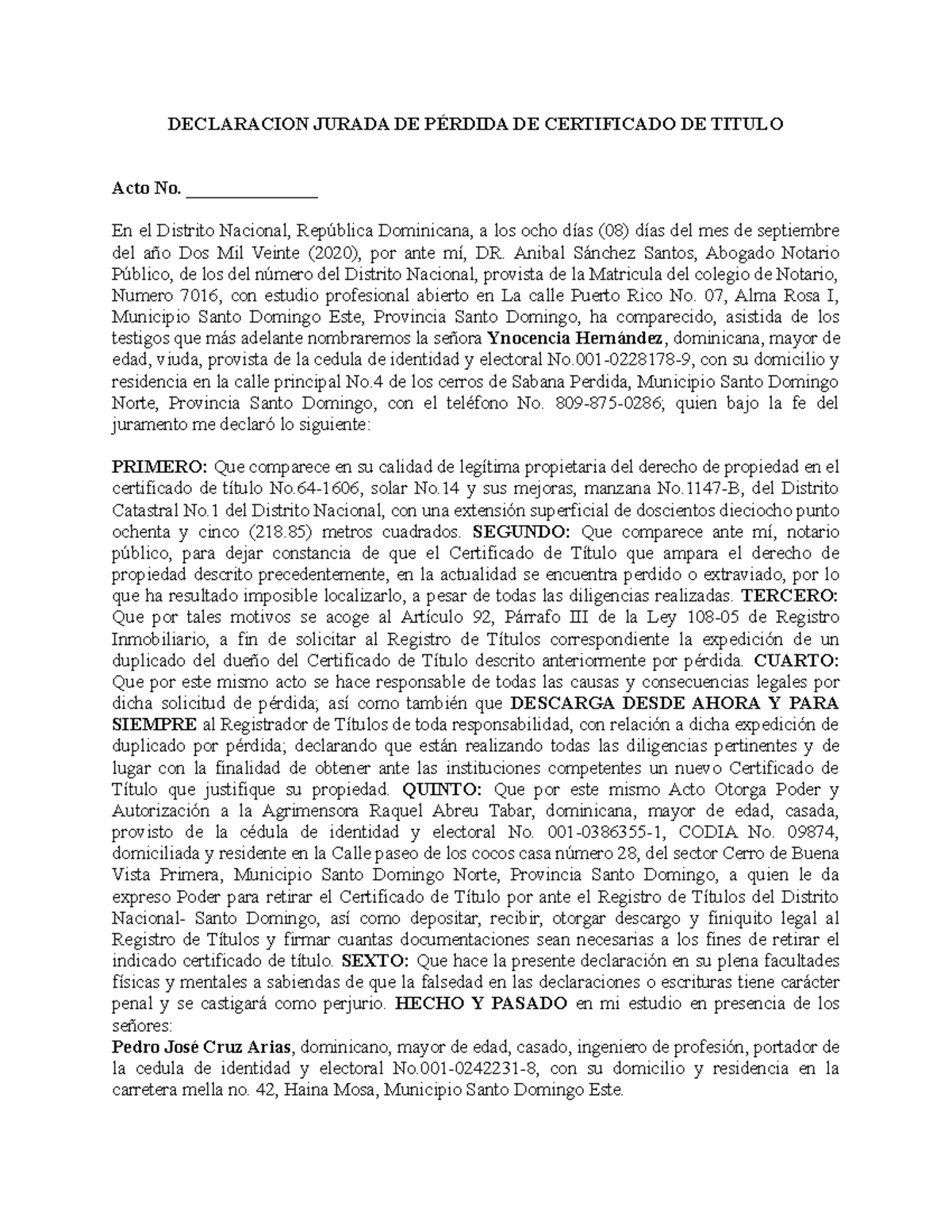 Declaracion Jurada perdida titulo - modelo 1 - DECLARACION JURADA DE PÉRDIDA DE CERTIFICADO DE ...
