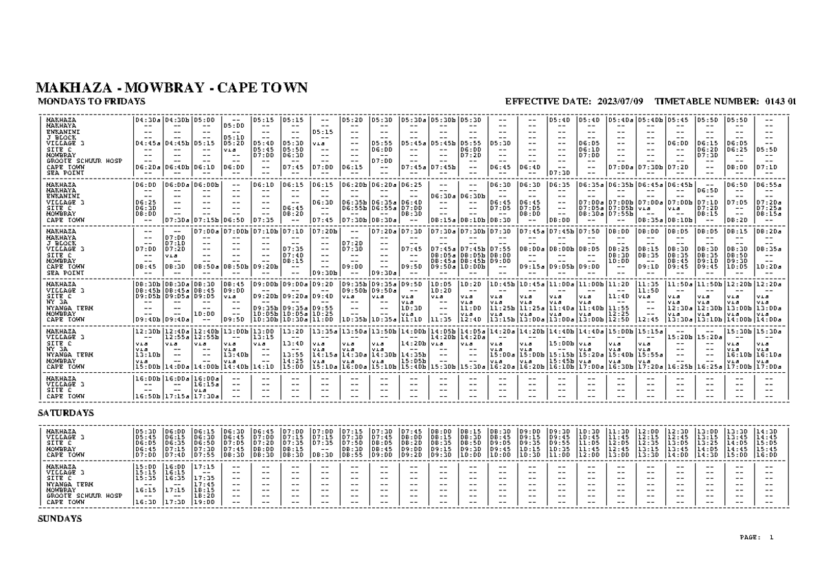 CAPE TOWN Makhaza from 20230709 to 99999999 014301 - MAKHAZA - MOWBRAY ...