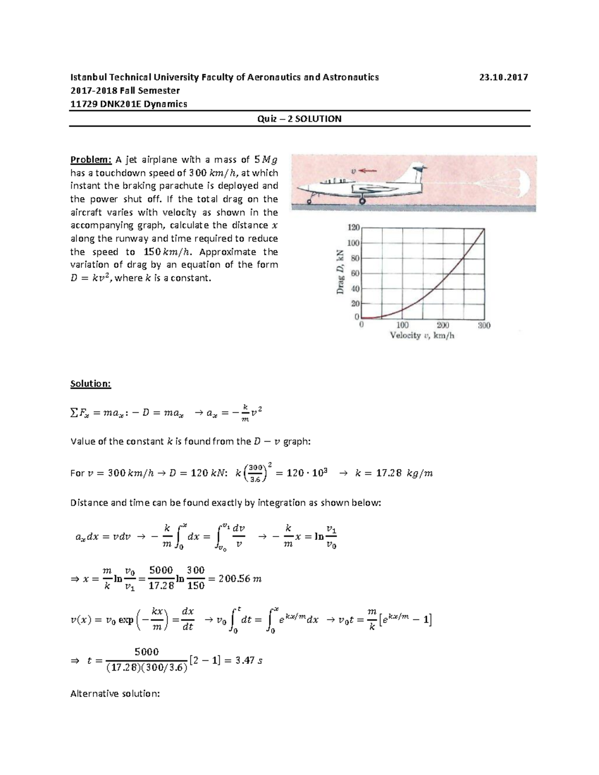 117299 DNK201E Dynamics Quiz - 2 solution - Istanbul Technical ...