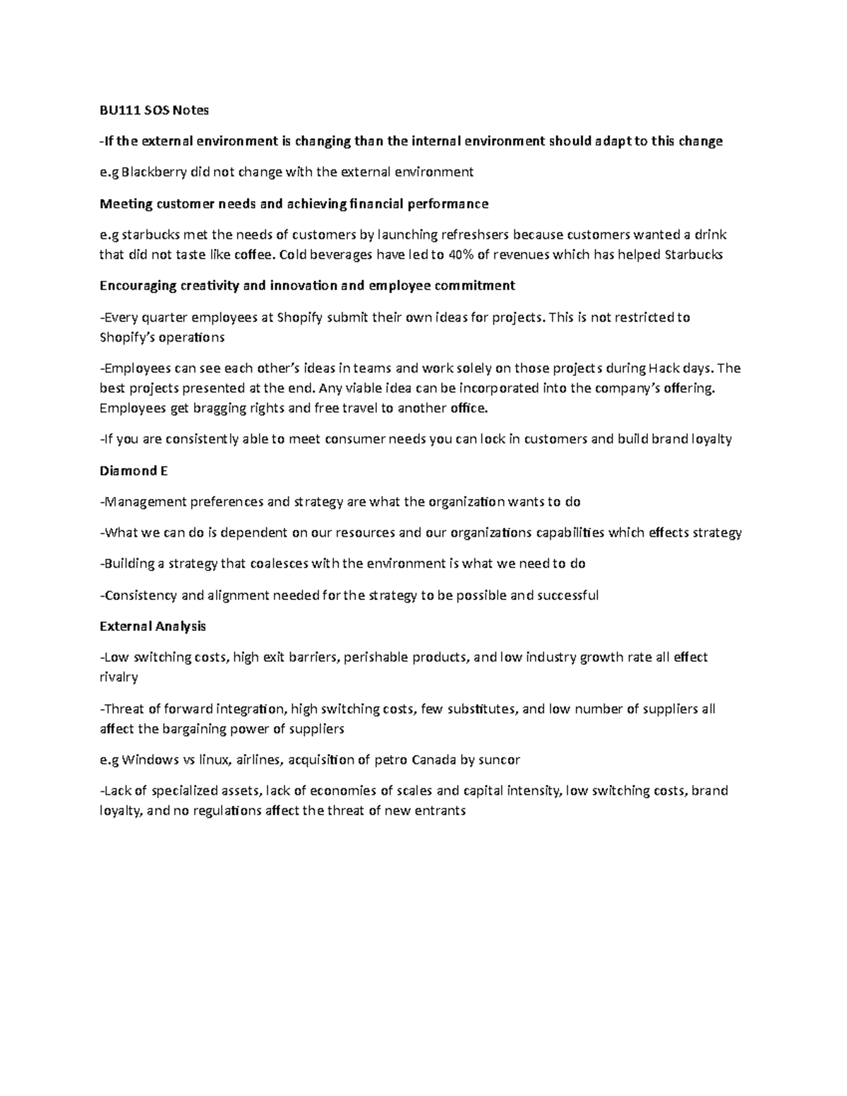 BU111-SOS-Notes - SOS session 2018 - SOS Notes the external environment ...