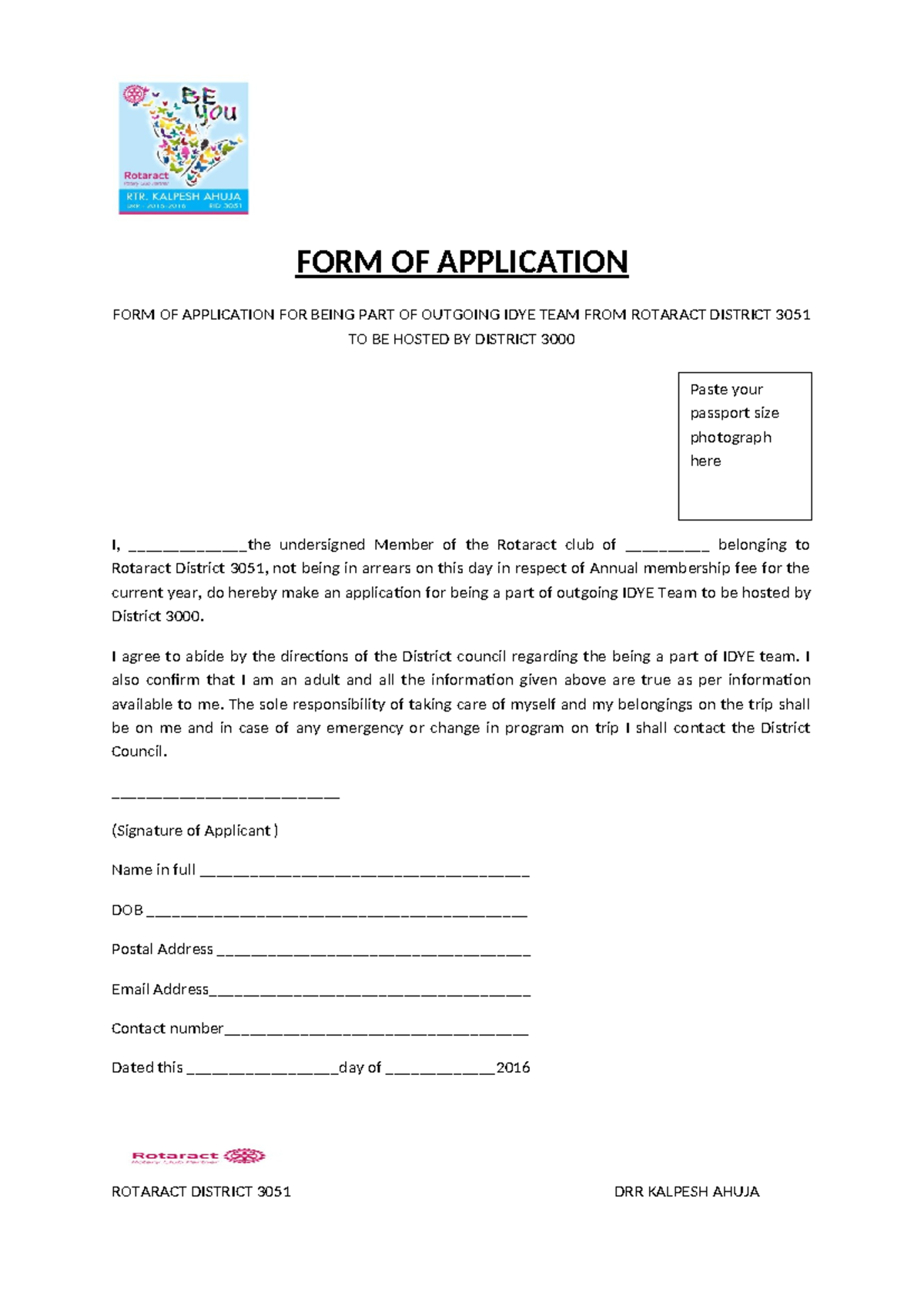 Application form for outgoing IDYE - RID 3000 - FORM OF APPLICATION ...