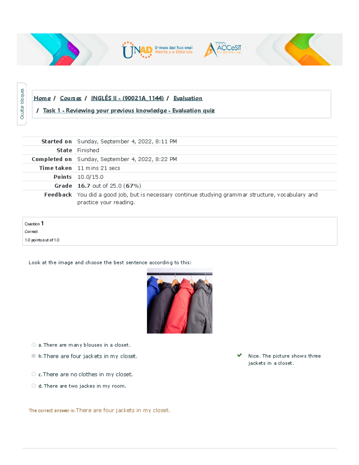 Task 1 - Reviewing your previous knowledge - Evaluation quiz Attempt ...