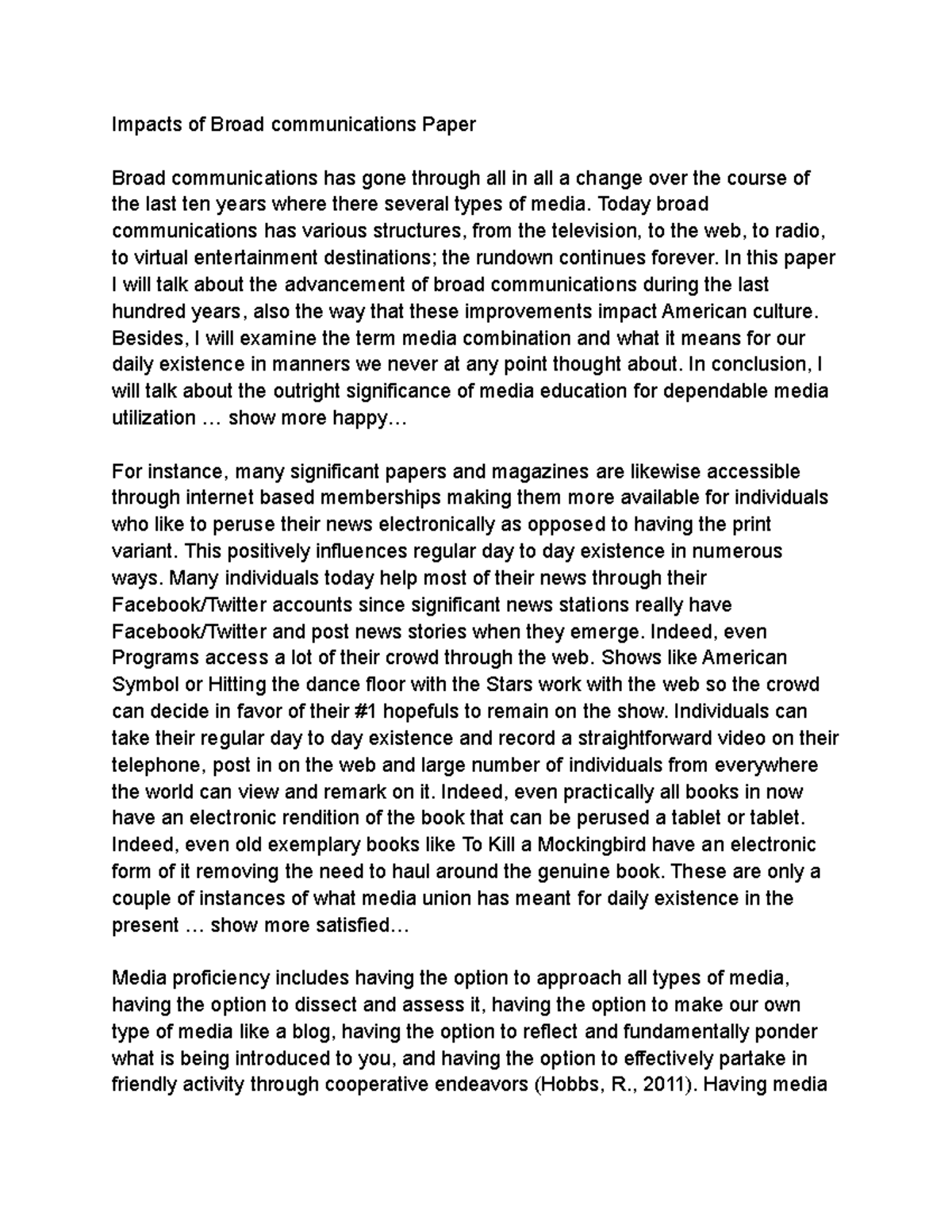 Impacts of Broad communications Paper - Today broad communications has ...