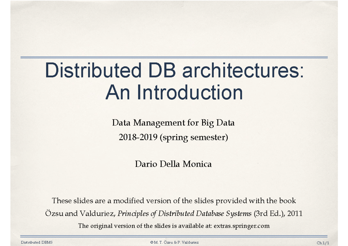 02a introduction to ddbs ozsu ch1 - Distributed DB architectures: An IntroductionAn Introduction ...