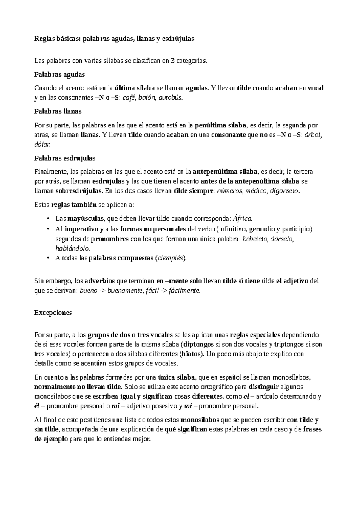 Acentuación (agudas, llanas, esdrujulas, diptongos, hiatos) - Reglas ...