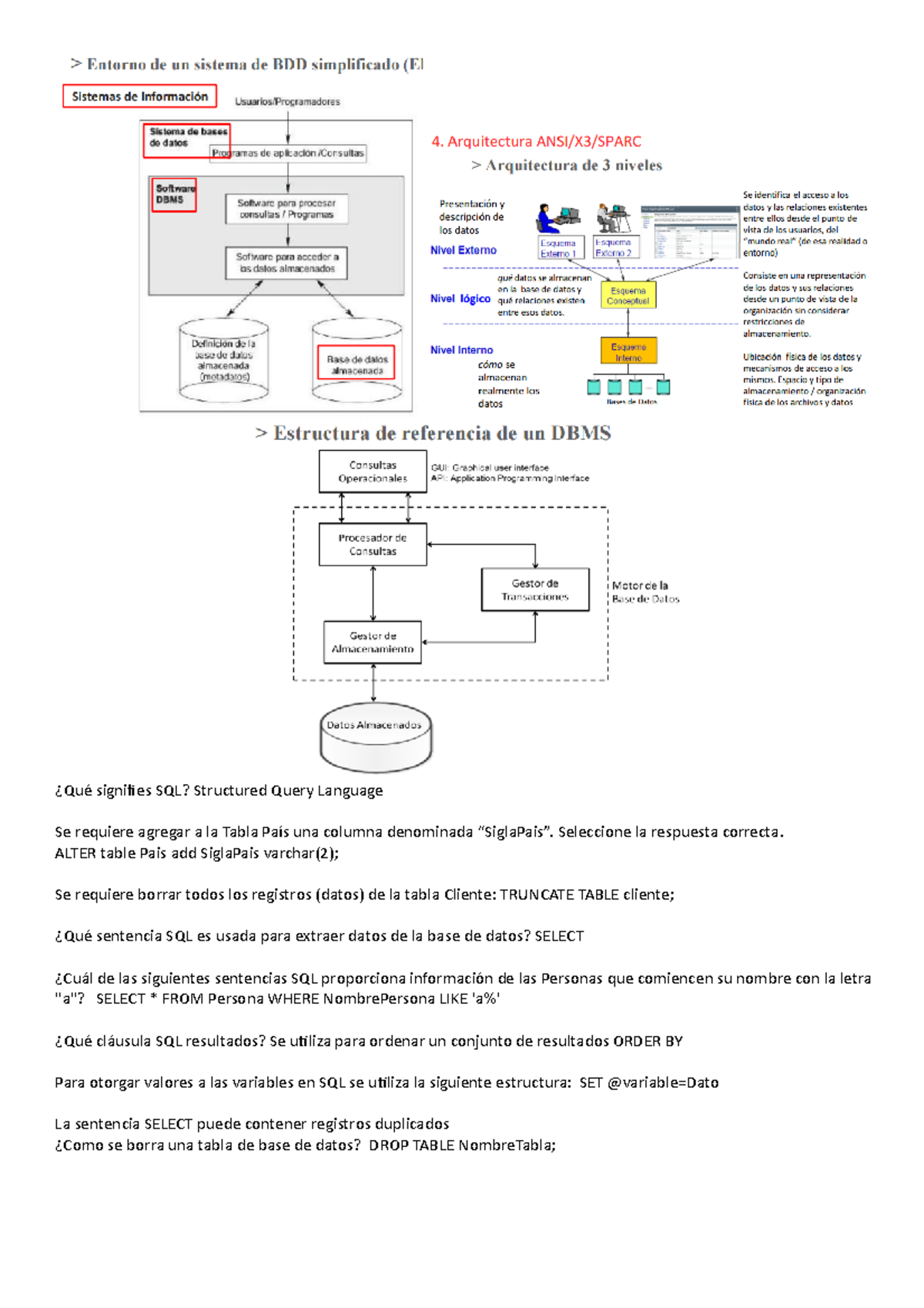 Resumen progreso 3 - signifies SQL? Structured Query Language Se ...