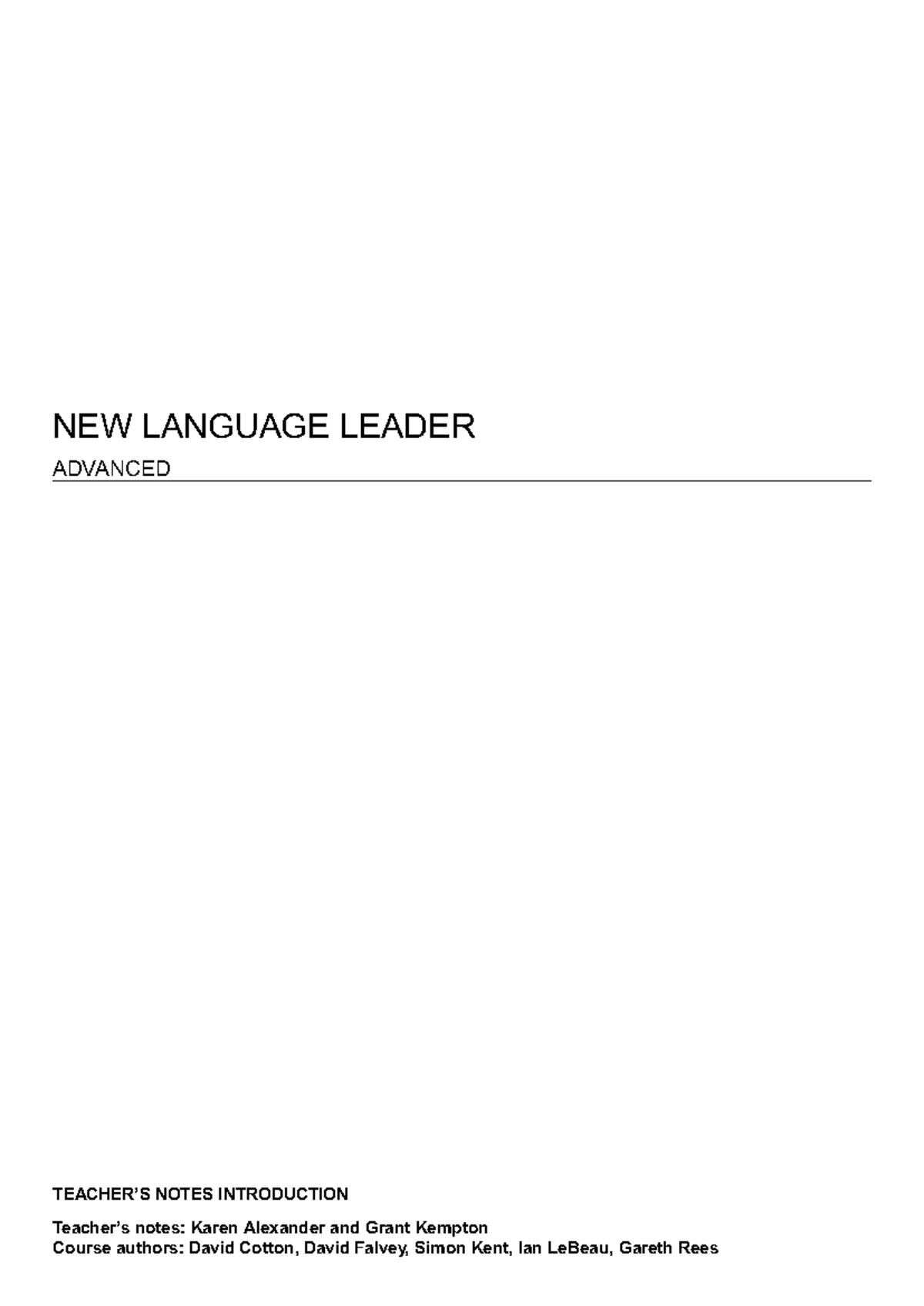 Teacher's Notes Introduction - NEW LANGUAGE LEADER ADVANCED TEACHER’S ...
