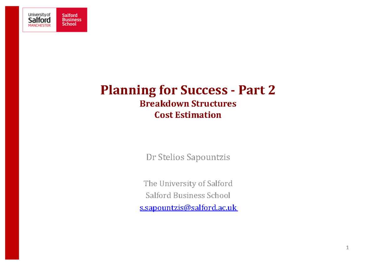 Day 3 PMLS L7 - Planning for Success Breakdown Structures RACI Bu E ...