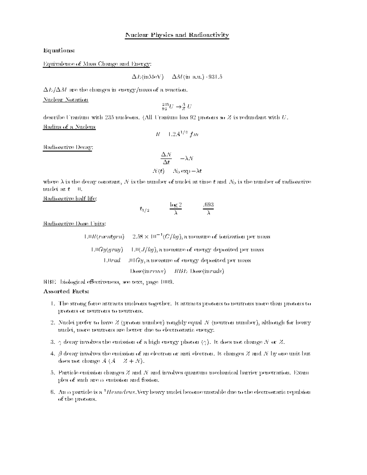 Formulas 10 - Nuclear Physics and Radioactivity Equations: Equivalence ...