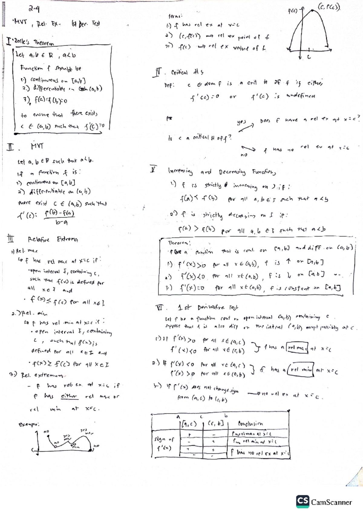 Rolle s Theorem, MVT, FDT - Pre Calculus - CamScanner - Studocu