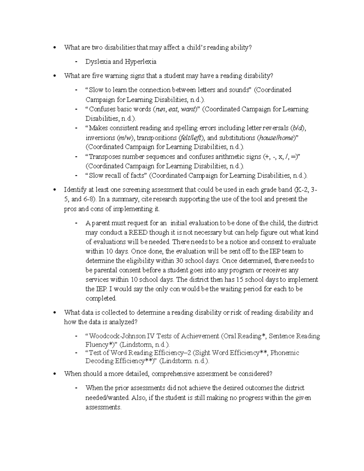 Screening tools - class work - What are two disabilities that may ...