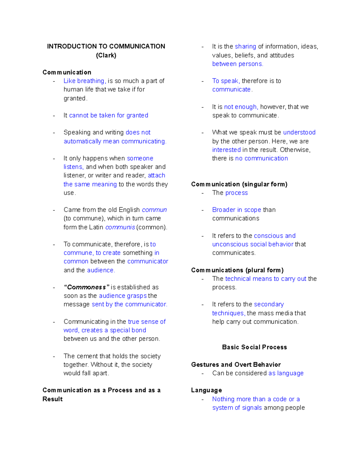 Journalism-Notes - Good! - INTRODUCTION TO COMMUNICATION (Clark ...