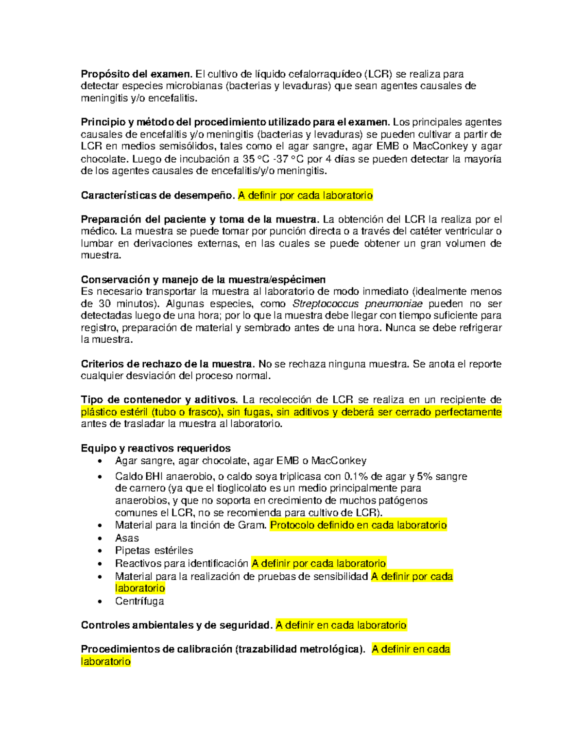 Lcr Pr Opósito Del Examen El Cultivo De Líquido Cefalorraquídeo Lcr