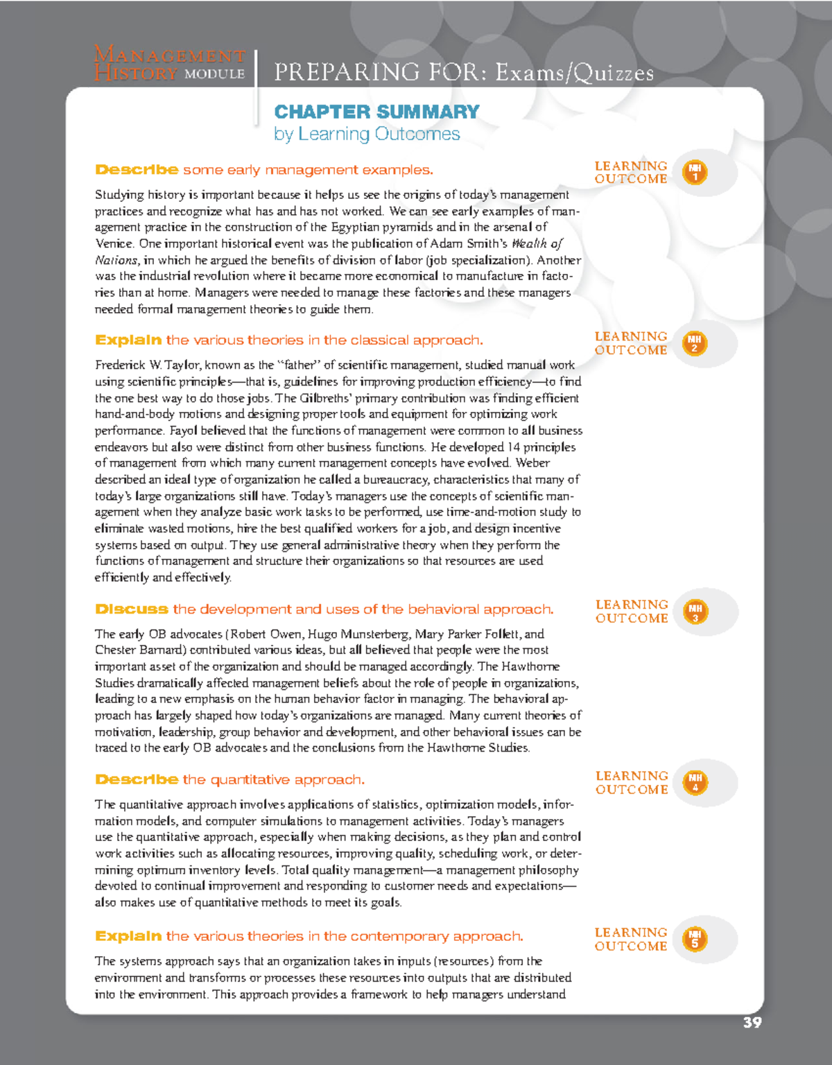 All management chapters summary from book - LEARNING OUTCOME LEARNING ...