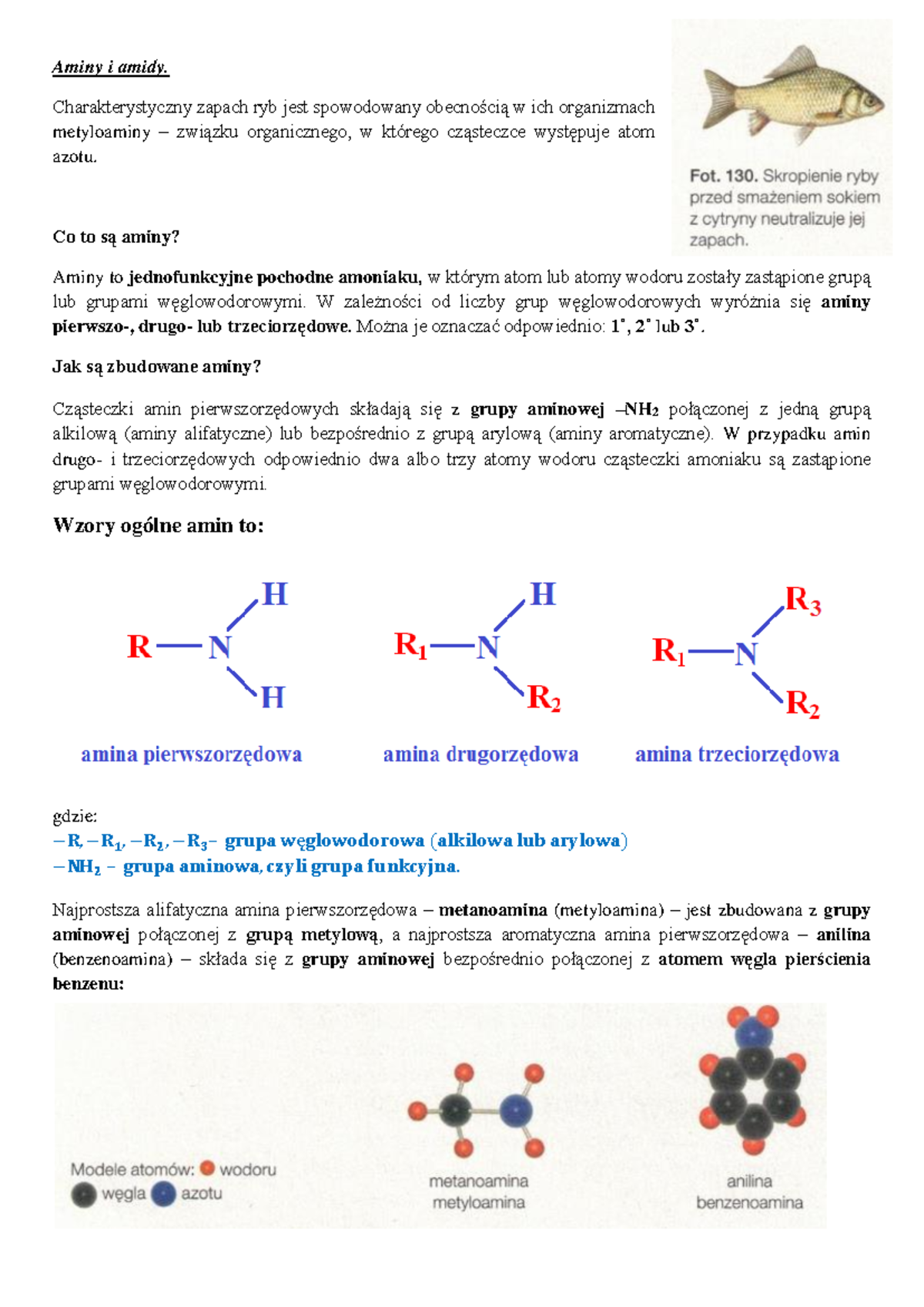 Notatka 18 - Aminy i amidy - Aminy i amidy. Charakterystyczny zapach ...