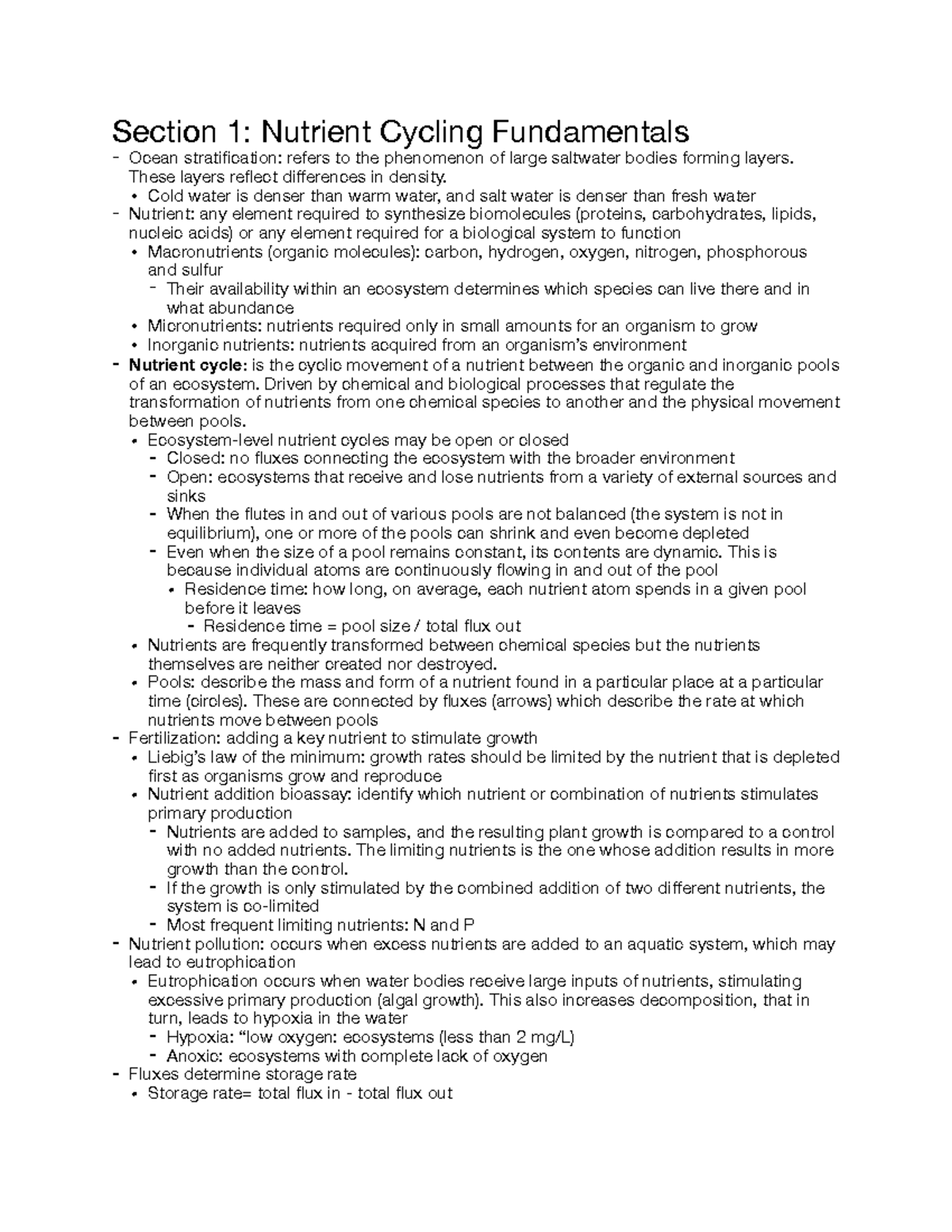 Nutrient Cycling Notes - Section 1: Nutrient Cycling Fundamentals ...
