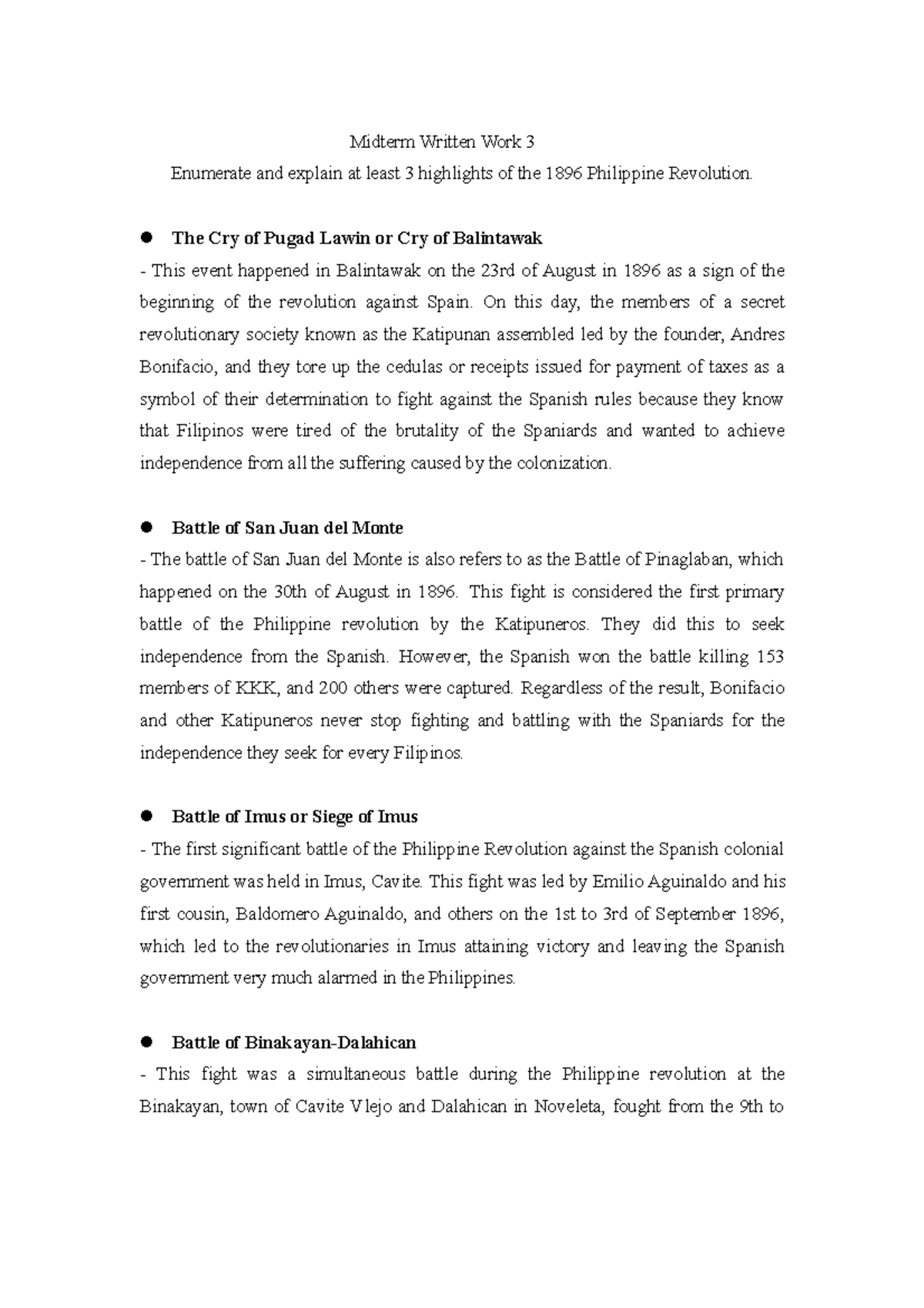 HIS-WW3 - Enumerate and explain at least 3 highlights of the 1896 ...