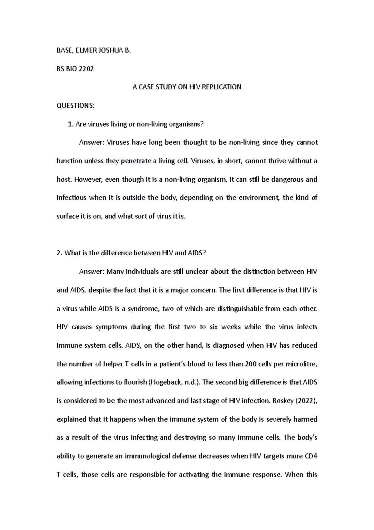 CASE Study Questions BIO 204 - BASE, ELMER JOSHUA B. BS BIO 2202 A CASE ...
