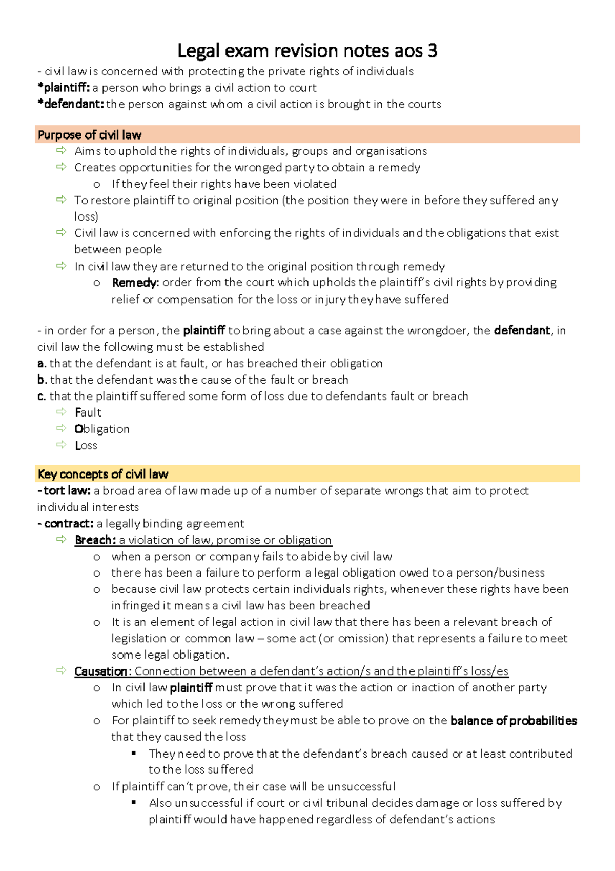 Civil sac revision - study notes - Legal exam revision notes aos 3 ...