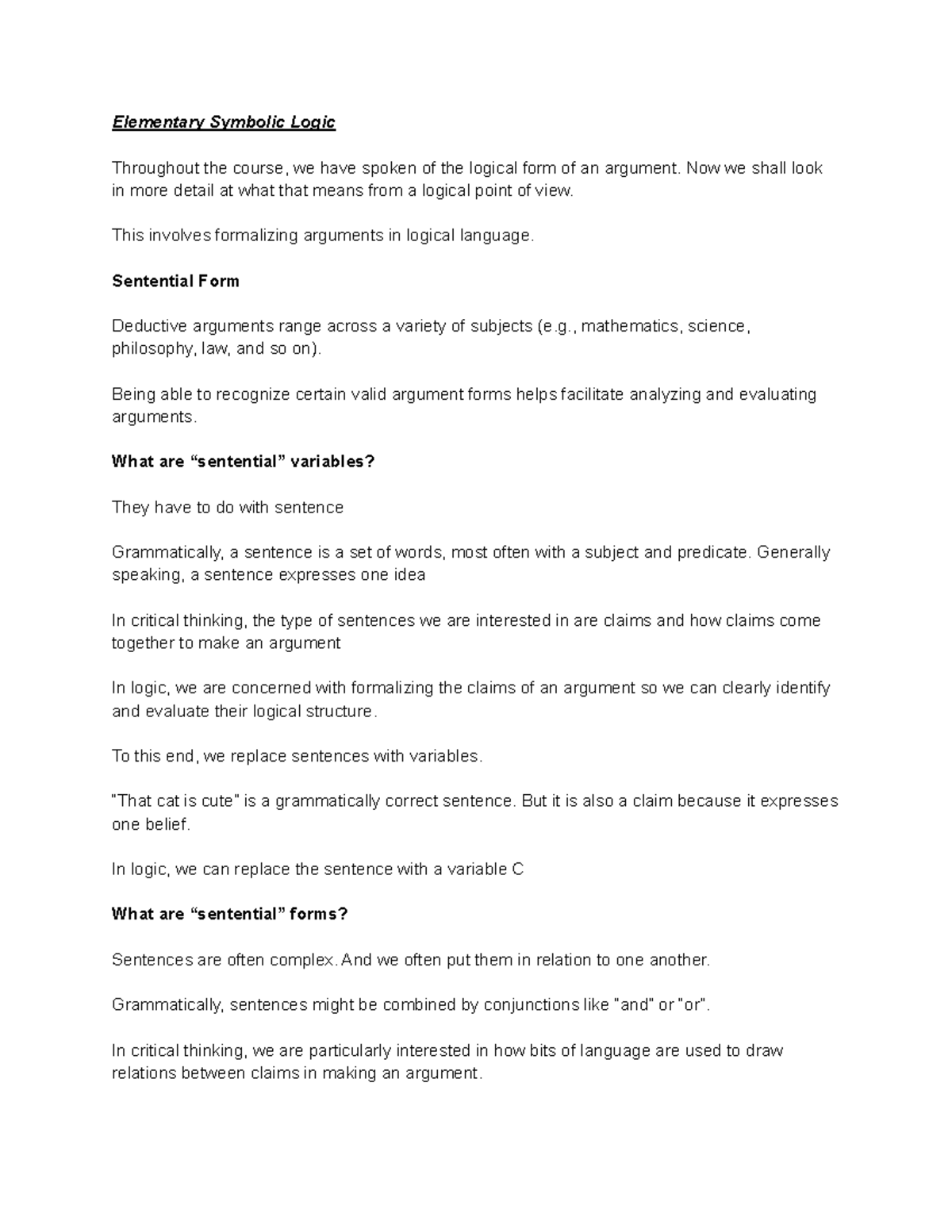 Phil 100. Week 7 - Good Luck!! - Elementary Symbolic Logic Throughout ...