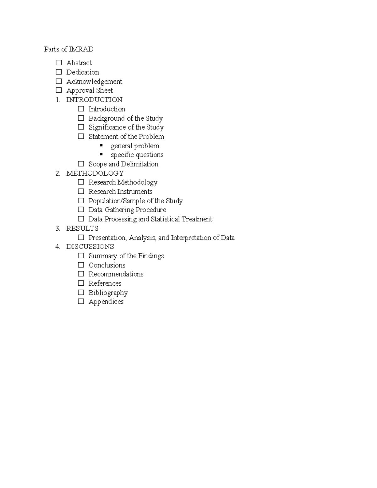Parts-of- Imrad - Parts of Research - Parts of IMRAD Abstract ...