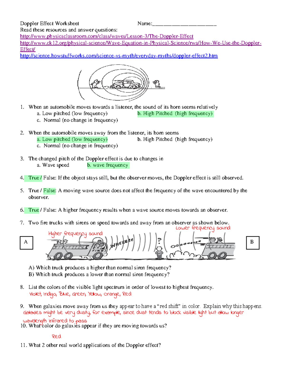 Harmony DIAZ - Doppler Effect Worksheet - Doppler Effect Worksheet Name