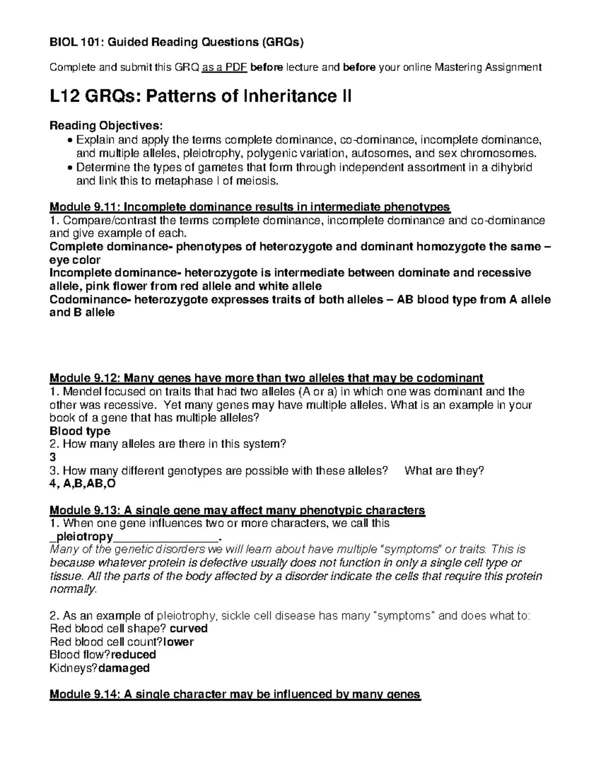 Lesson 12 grq done - hi hi hi - BIOL 101: Guided Reading Questions ...