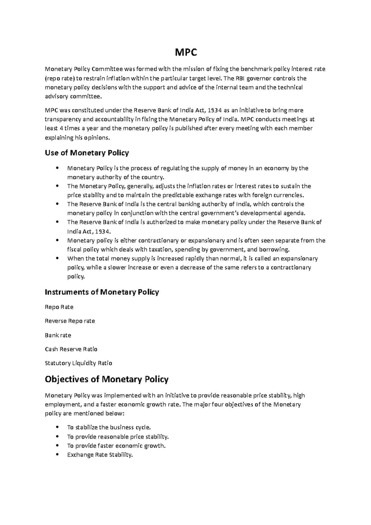 Monetary Policy Committee (FMI) - MPC Monetary Policy Committee was ...