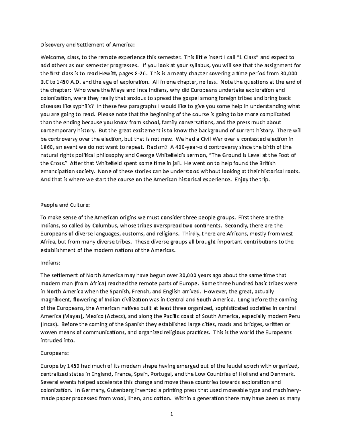 Class 1- Discovery and Settlement of America-sorubg-21 - Discovery and ...