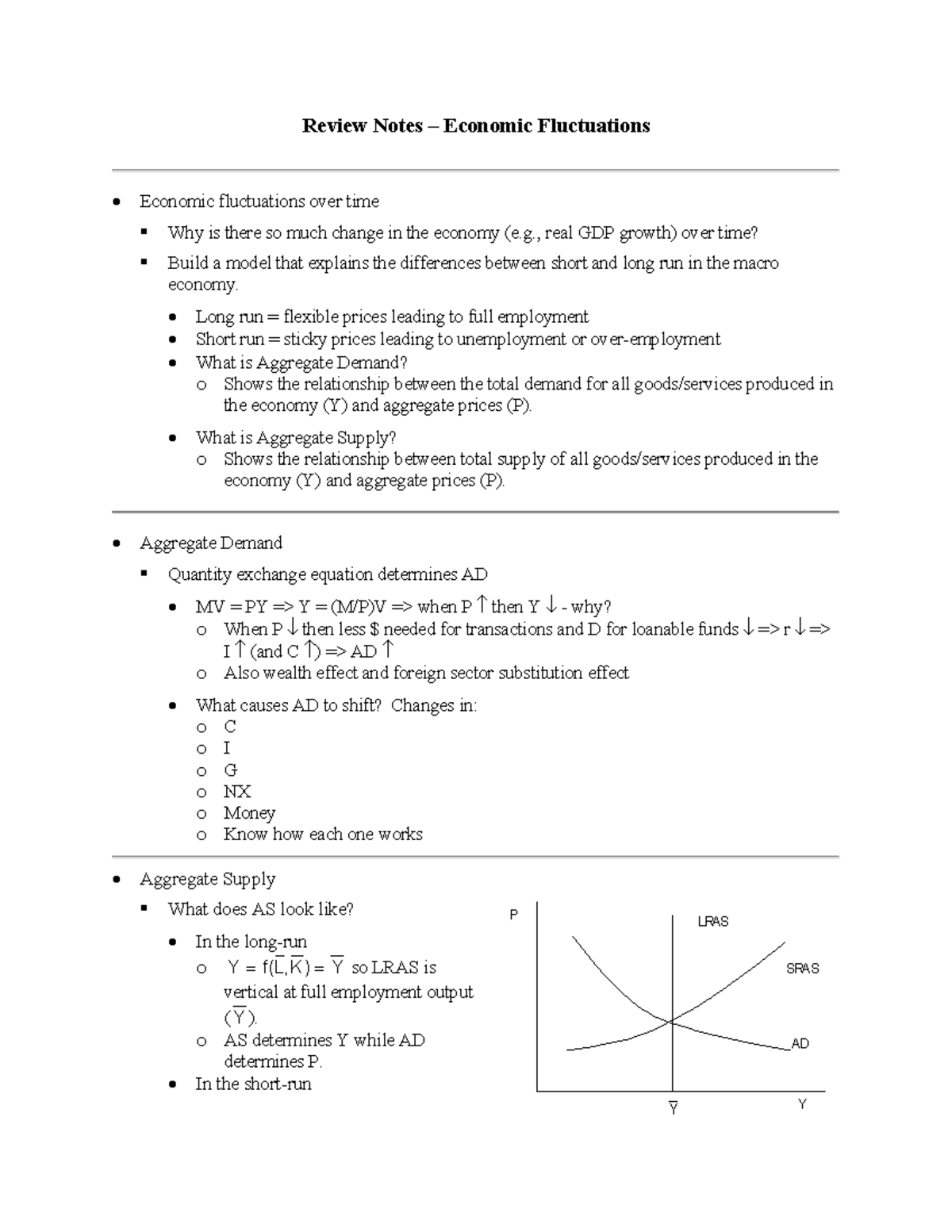 Review Notes – Economic Fluctuations - , real GDP growth) over time ...