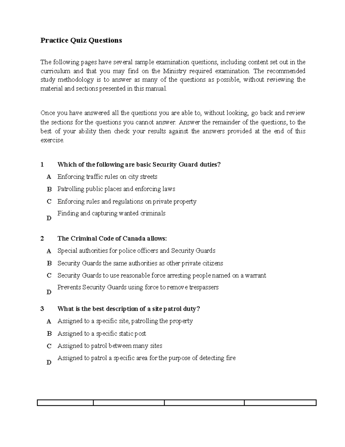 Security Guard Quiz Practice - Practice Quiz Questions The following ...