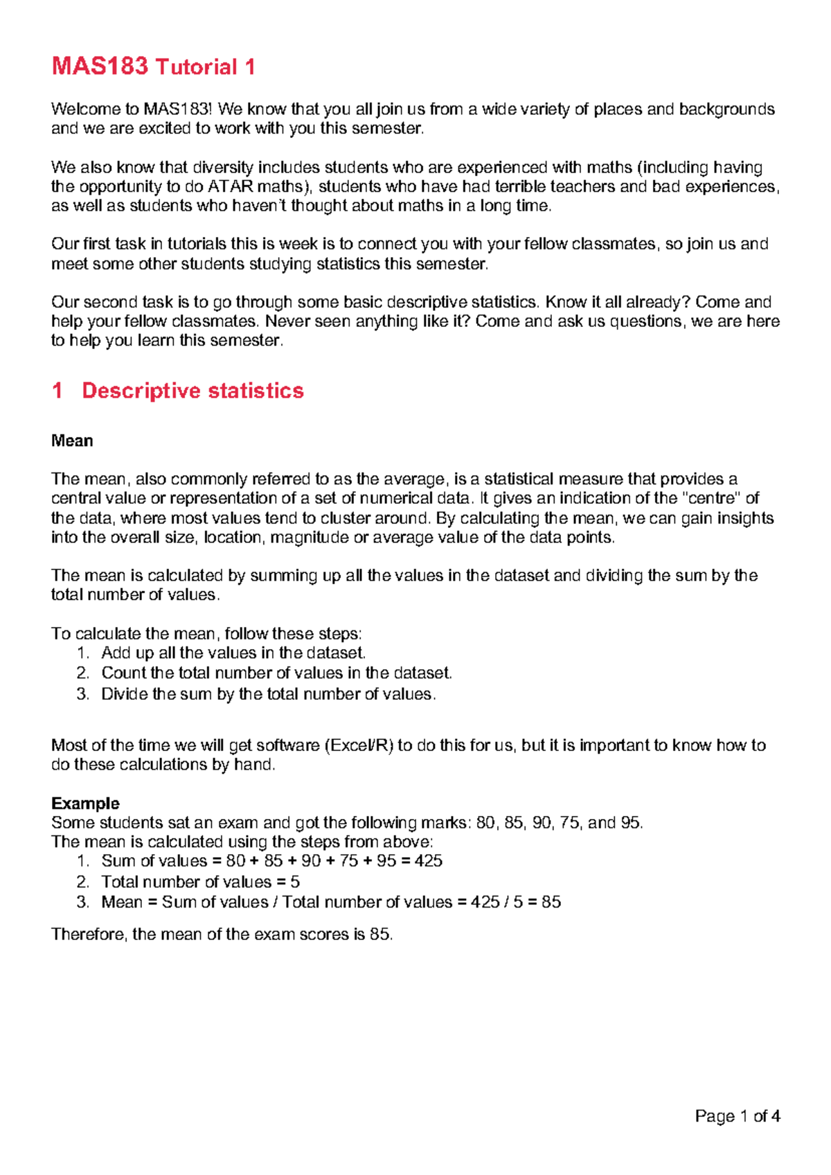 Tutorial 1 work - MAS183 Tutorial 1 Welcome to MAS183! We know that you all join us from a wide ...