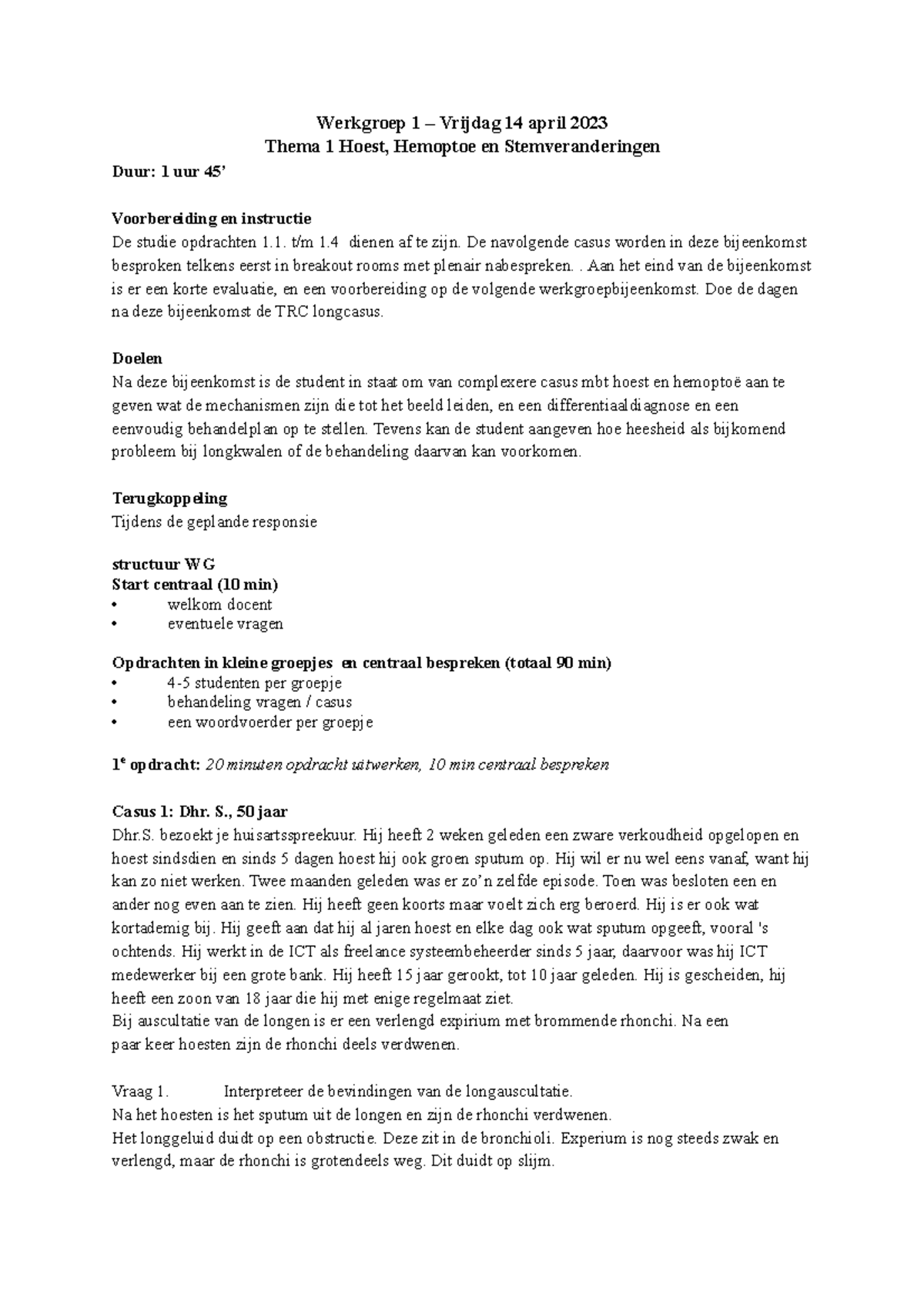 Wg1 Thema 1 Hoest 2023 Werkgroep 1 Vrijdag 14 April 2023 Thema 1